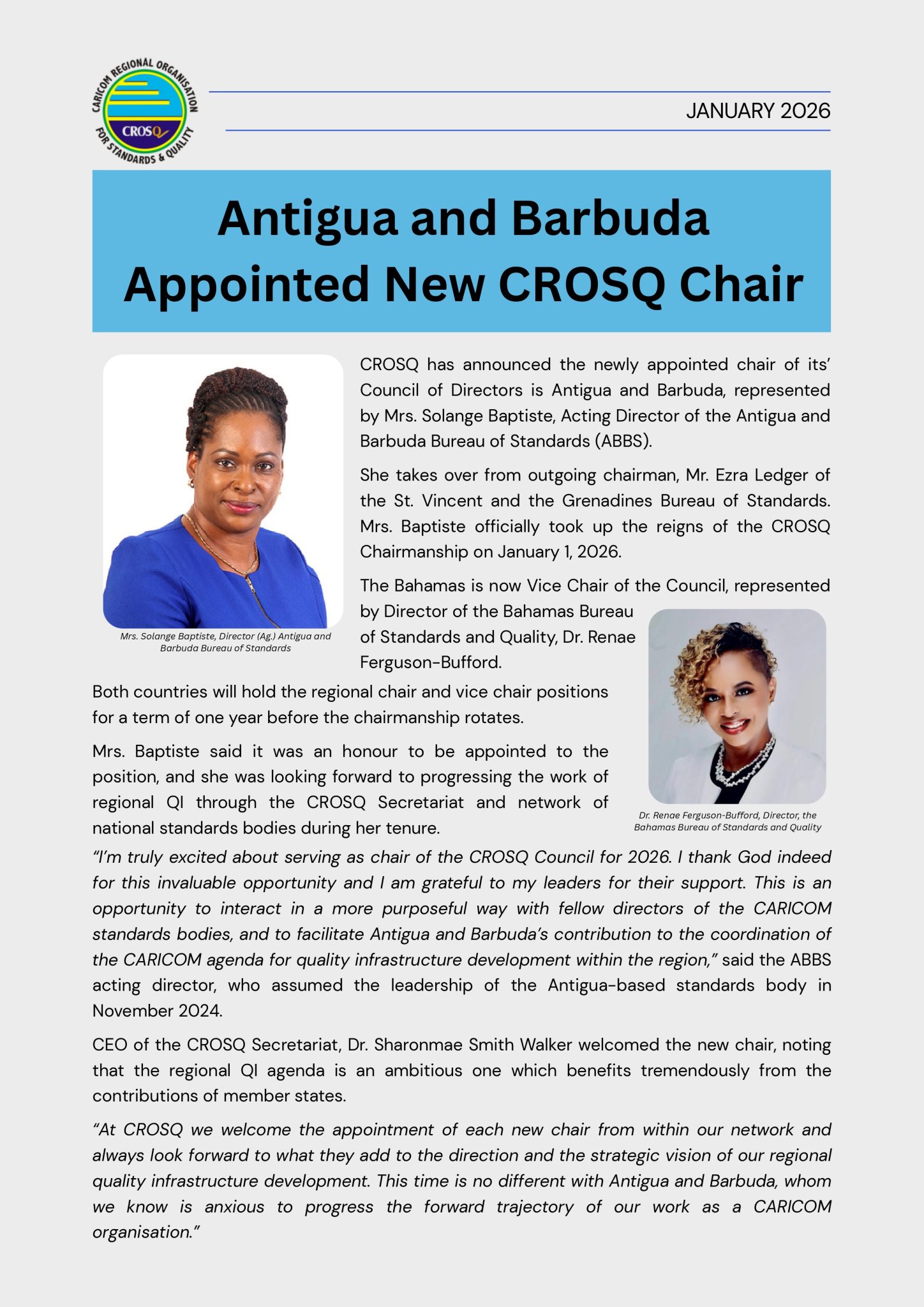 Antigua and Barbuda Appointed New CROSQ Chair - CROSQ